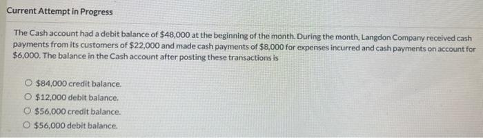 Solved The Cash account had a debit balance of $48,000 at | Chegg.com