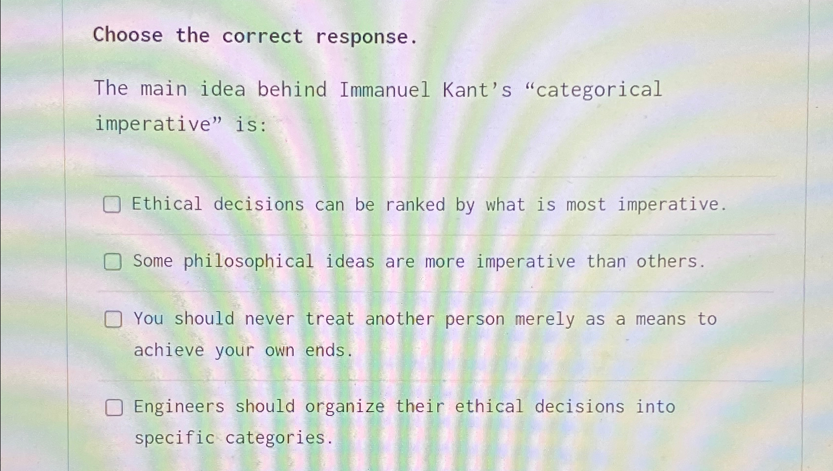 Solved Choose the correct response.The main idea behind | Chegg.com
