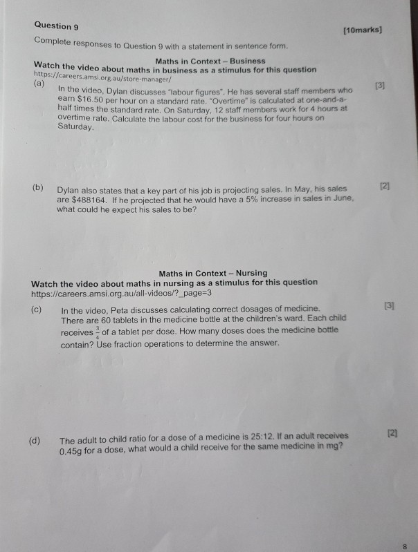 Solved Question 9 [10marks) Complete responses to Question | Chegg.com Solved Question 9 [10marks) Complete responses to Question | Chegg.com