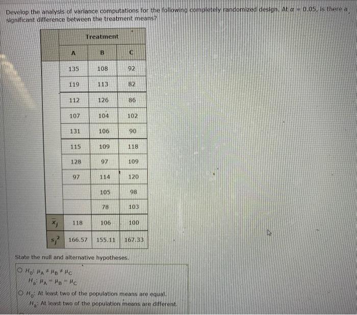 Solved Develop the analysis of variance computations for the | Chegg.com