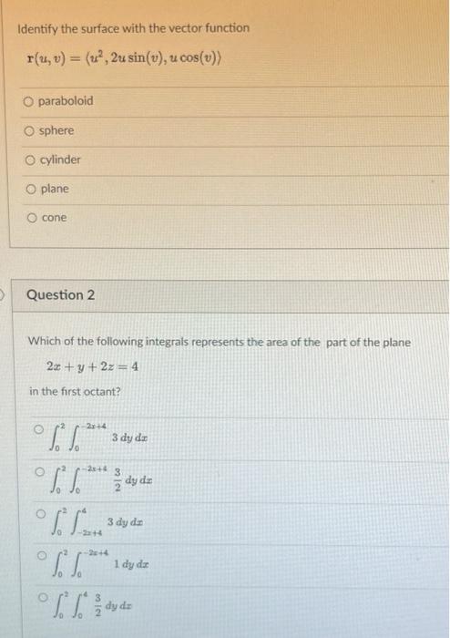 Solved Identify the surface with the vector function r(u, v) | Chegg.com