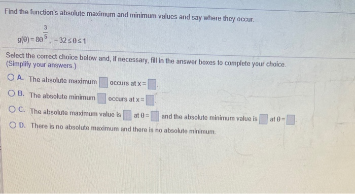Solved Find the function's absolute maximum and minimum | Chegg.com