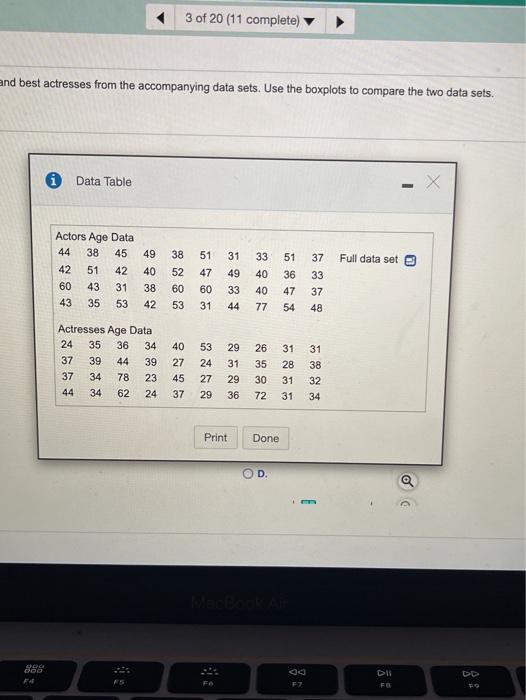 Solved Use the same scale to construct boxplots for the ages | Chegg.com