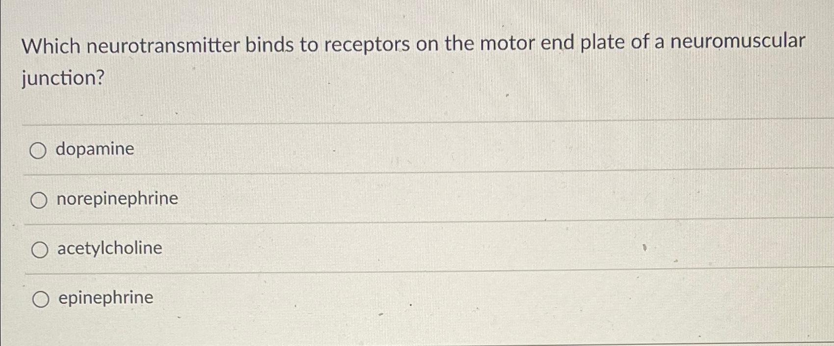 Solved Which neurotransmitter binds to receptors on the | Chegg.com