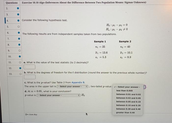 Solved Questions Exercise 10.10 Algo (Inferences About the | Chegg.com