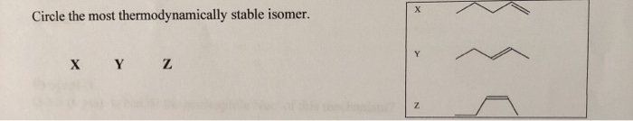 Solved Circle the most thermodynamically stable isomer. X Y | Chegg.com