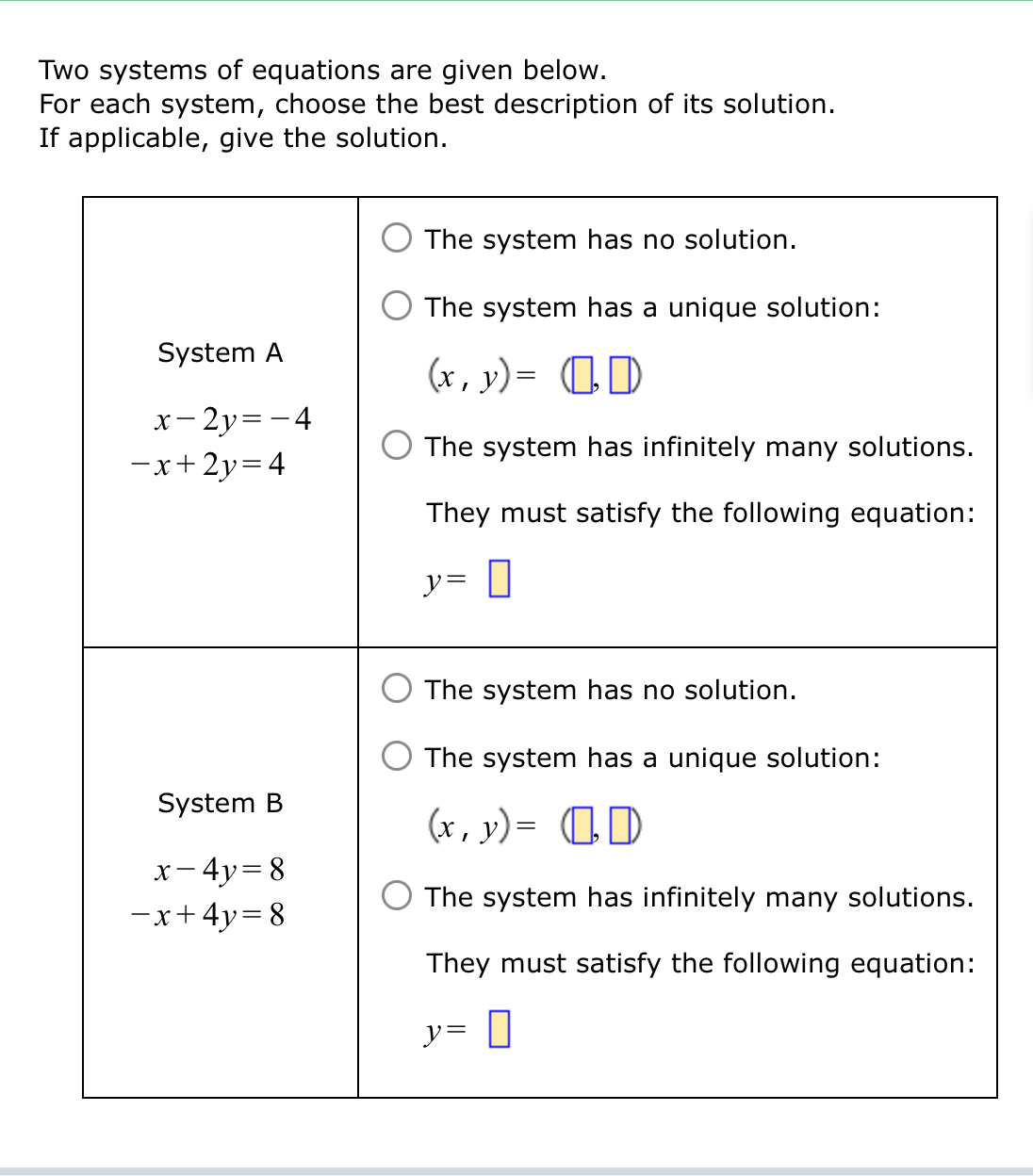 Solved Two systems of equations are given below.For each | Chegg.com