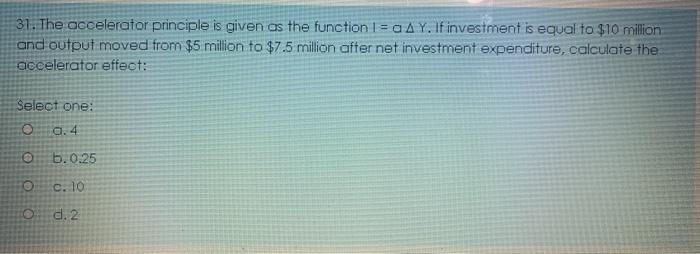 Solved 31. The accelerator principle is given as the | Chegg.com