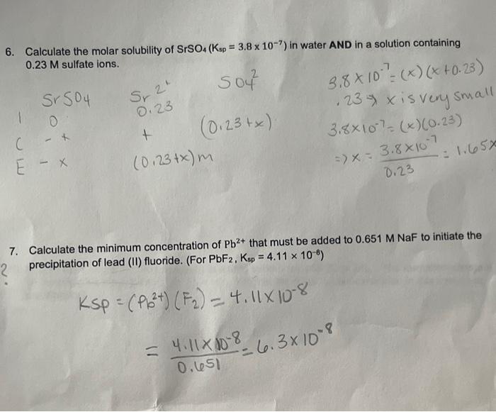 Solved 6. Calculate the molar solubility of SrSO4( | Chegg.com