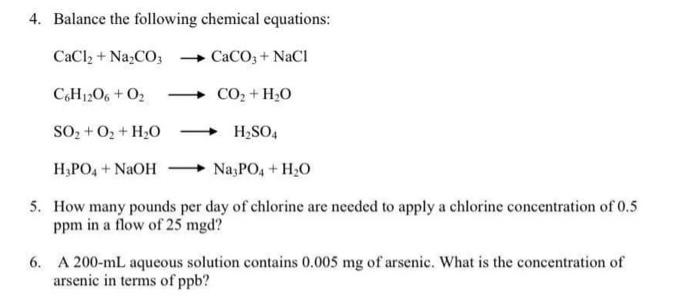 Solved 4. Balance the following chemical equations: CaCl2 + | Chegg.com
