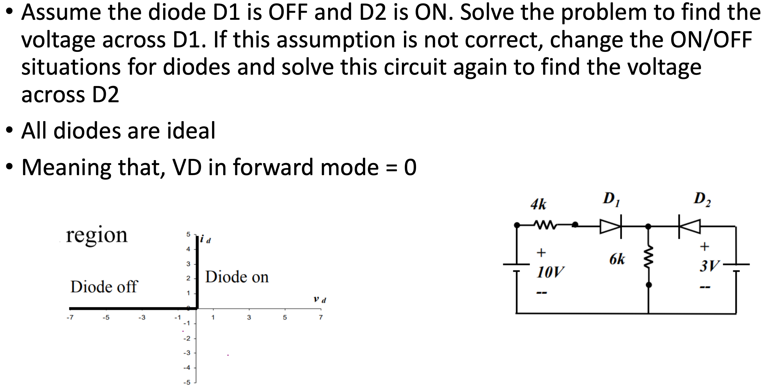 Solved Assume the diode D1 ﻿is OFF and D2 ﻿is ON. ﻿Solve the | Chegg.com
