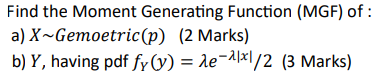 Solved Find the Moment Generating Function (MGF) ﻿of :Y, | Chegg.com