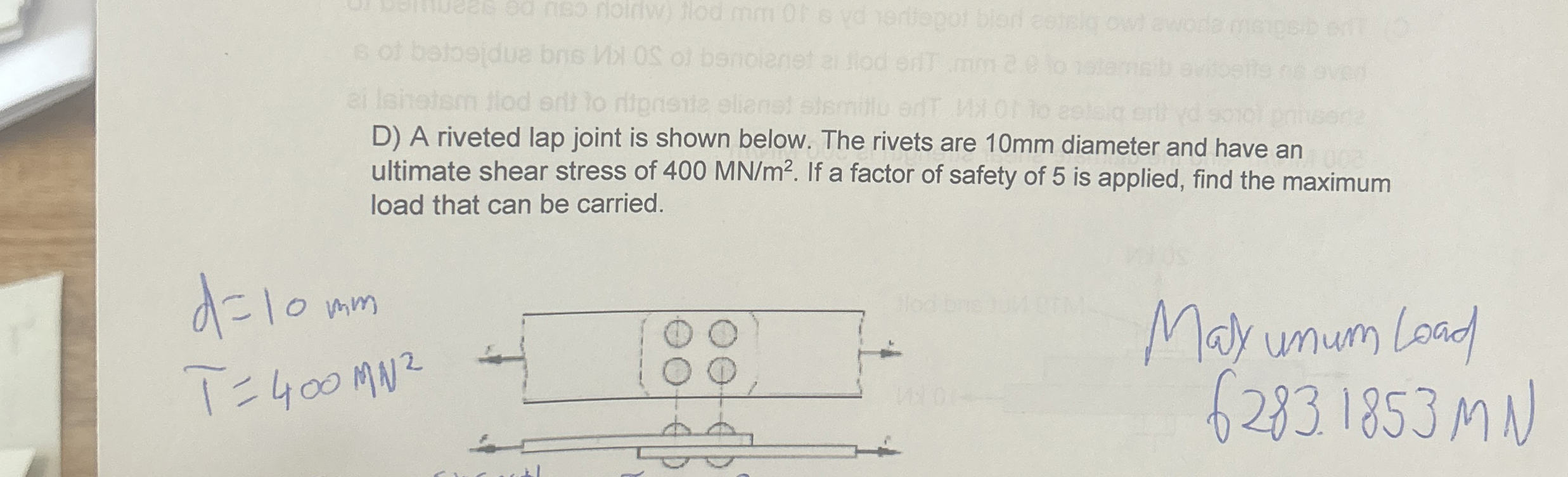 Solved D) ﻿A riveted lap joint is shown below. The rivets | Chegg.com
