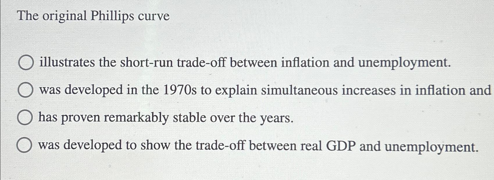 Solved The original Phillips curveillustrates the short-run | Chegg.com