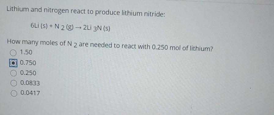 Solved Lithium and nitrogen react to produce lithium | Chegg.com