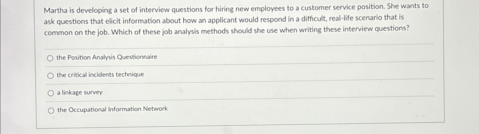 Solved Martha is developing a set of interview questions for | Chegg.com