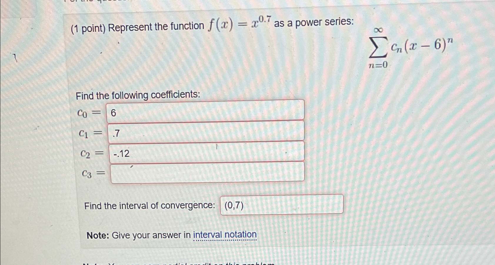 Solved (1 ﻿point) ﻿Represent the function f(x)=x0.7 ﻿as a | Chegg.com