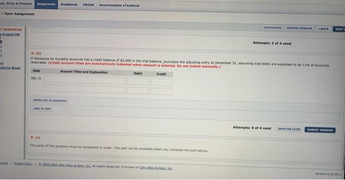 Solved ment CALCULATOR PRINTER VERSION Question 1 The ledger | Chegg.com
