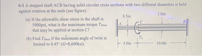Solved 6-1 A stepped shaft ACB having solid circular cross | Chegg.com
