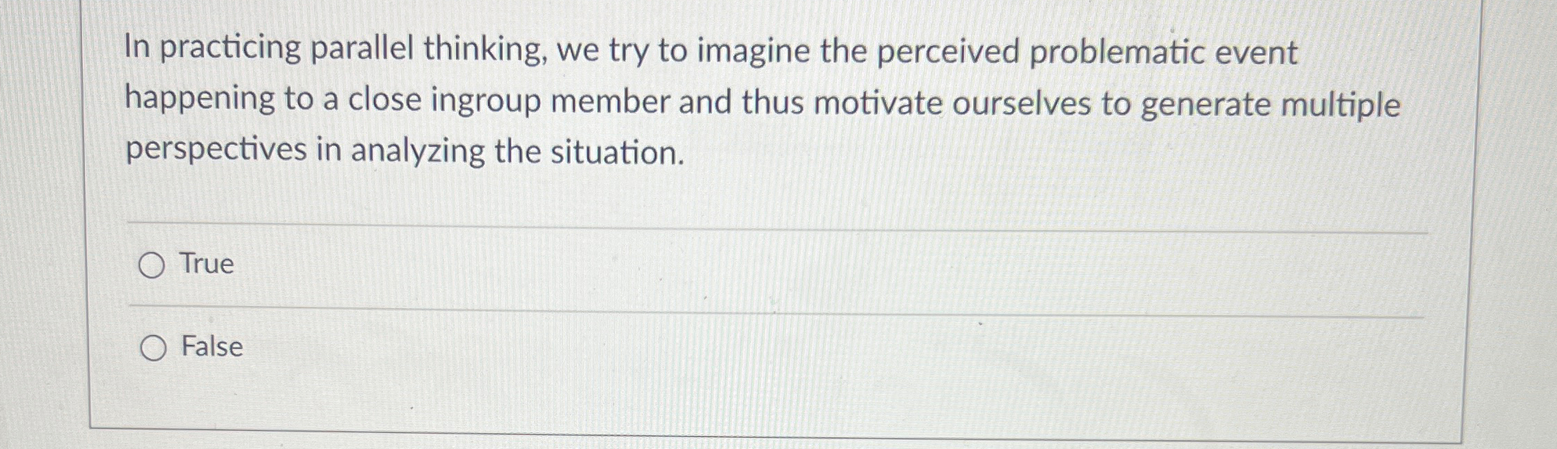 Solved In practicing parallel thinking, we try to imagine | Chegg.com