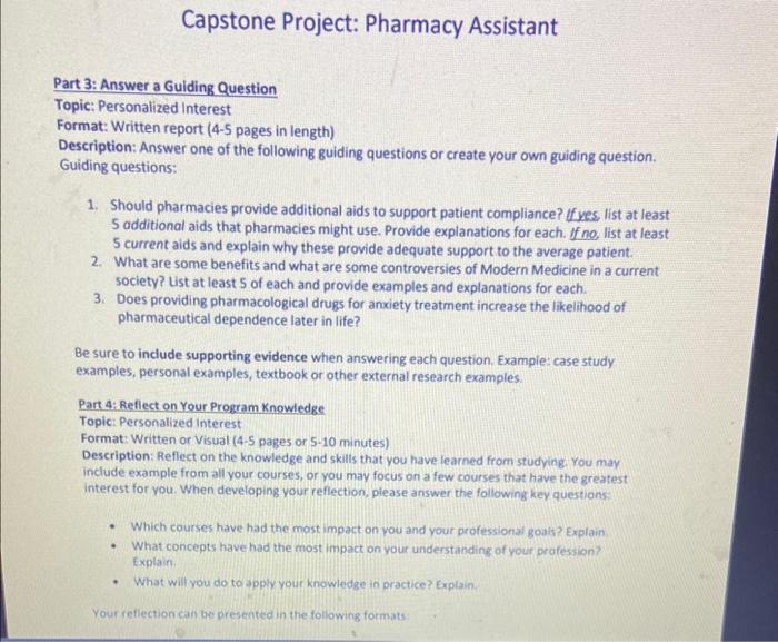 Capstone Project: Pharmacy Assistant Part 1: Create a | Chegg.com