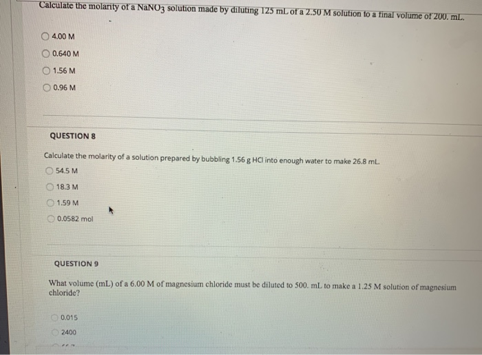 Solved Calculate the molarity of a NaNO3 solution made by | Chegg.com