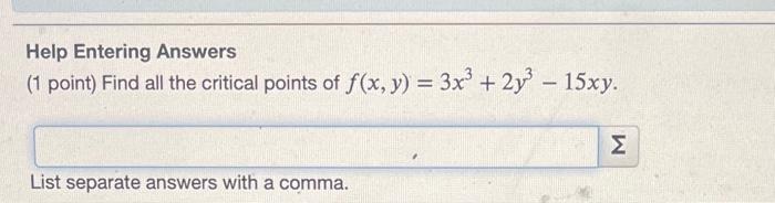 Solved (1 point) Find all the critical points of | Chegg.com