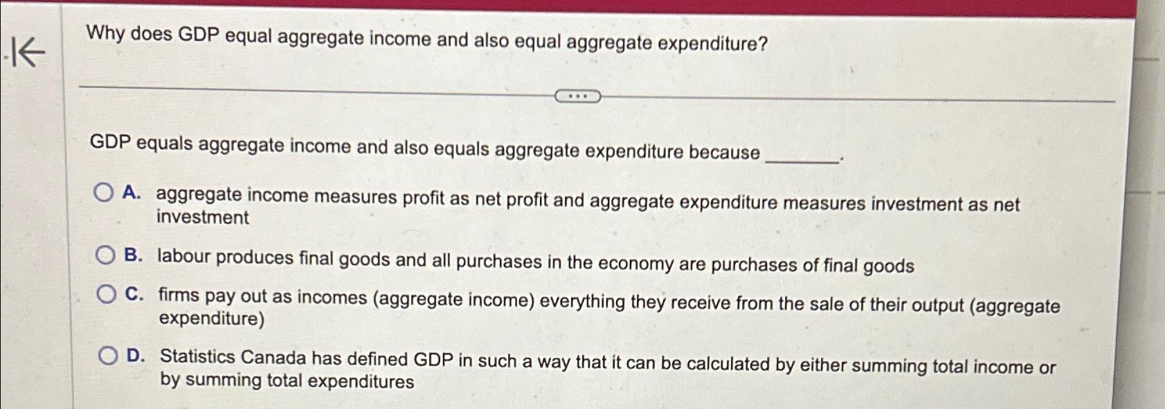Solved Why does GDP equal aggregate income and also equal | Chegg.com