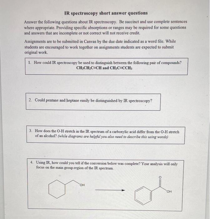 Solved IR spectroscopy short answer questions Answer the | Chegg.com