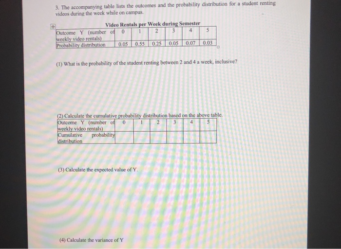 Solved 3. The accompanying table lists the outcomes and the | Chegg.com
