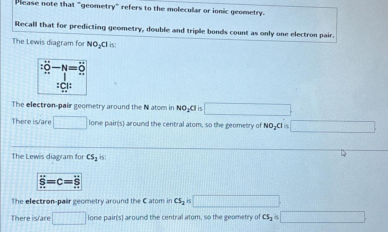 Solved Please note that "geometry" refers to the molecular | Chegg.com