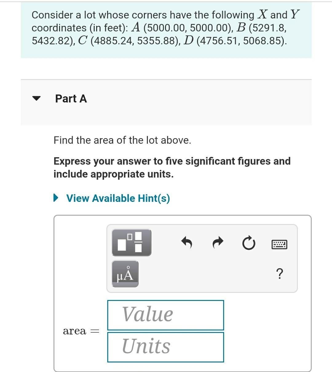 Solved Consider a lot whose corners have the following X and | Chegg.com