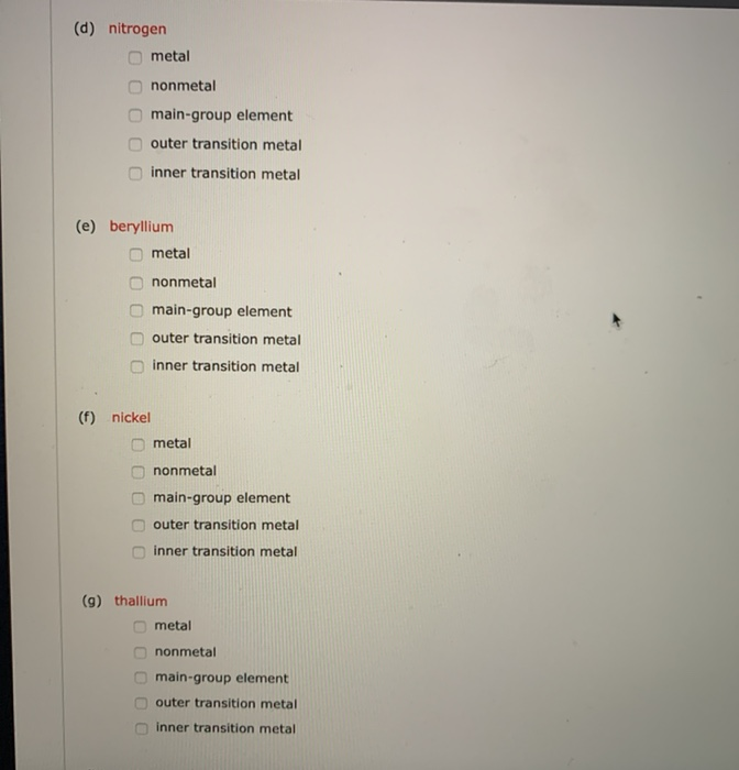 Solved using the periodic table classify each of the | Chegg.com