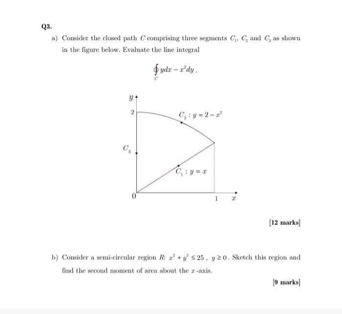Solved a) Consider the closed path C comprising three | Chegg.com