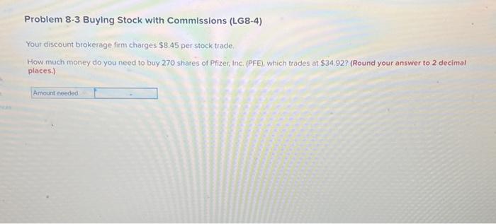 Solved Problem 8-3 Buying Stock with Commissions (LG8-4) | Chegg.com
