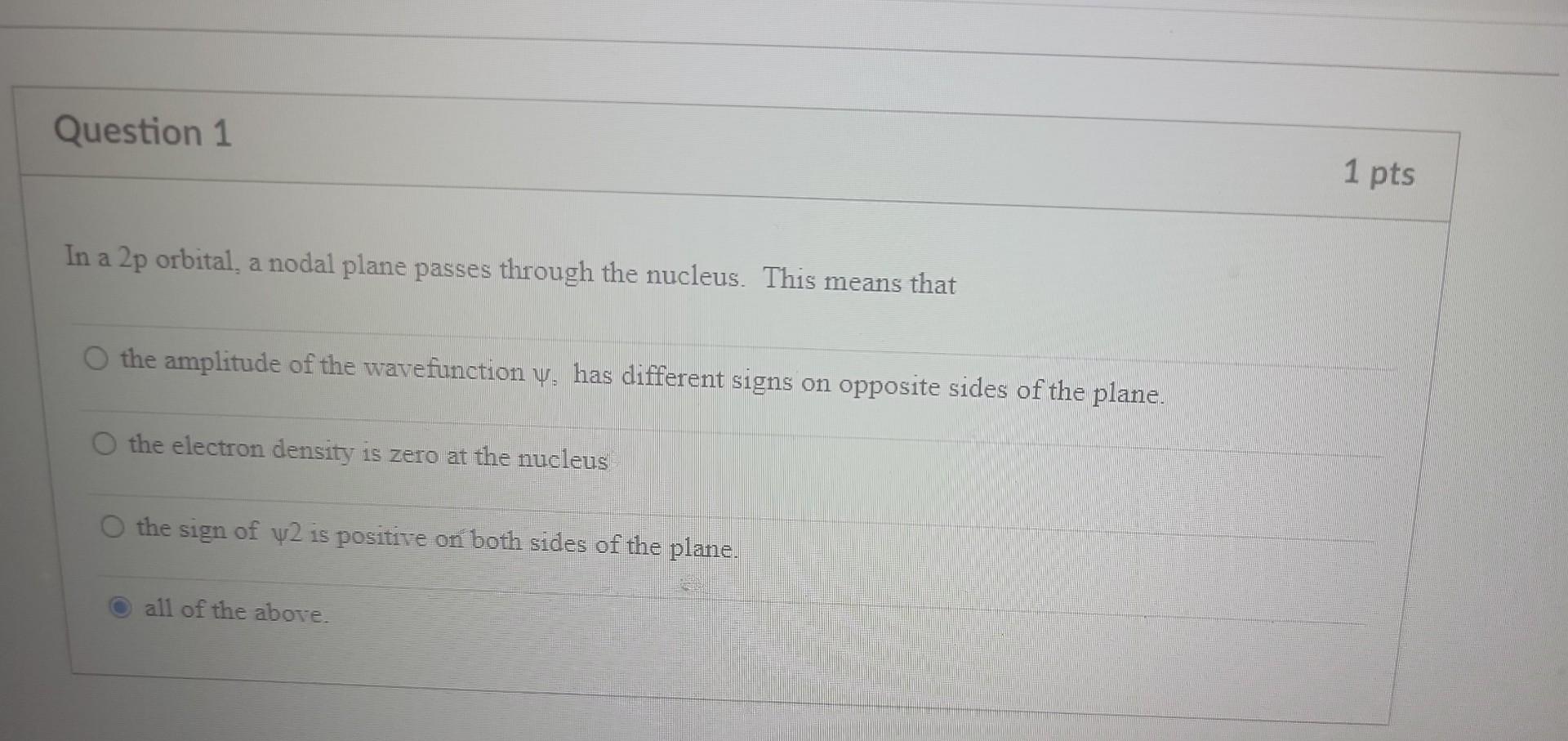 Solved In a 2p orbital, a nodal plane passes through the | Chegg.com