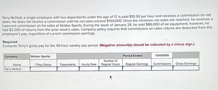 Terry MCNutt, a single employee with two dependents | Chegg.com