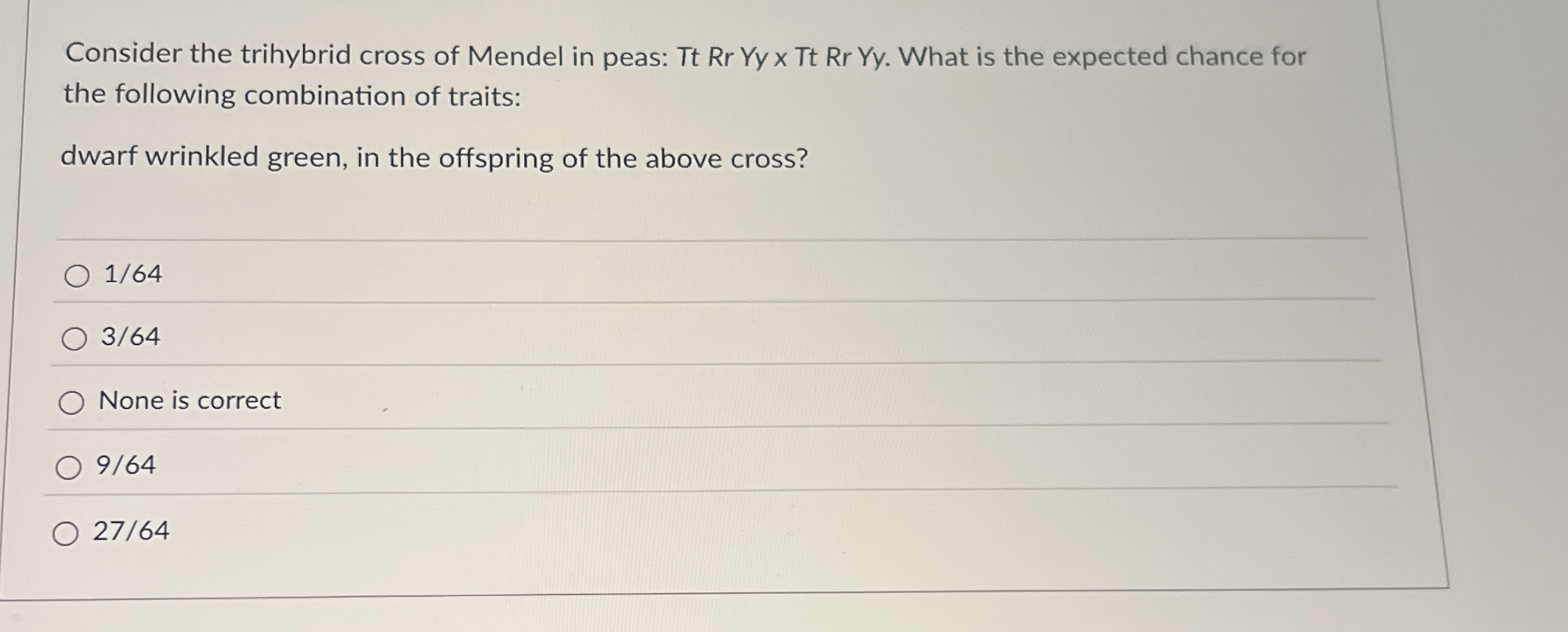 Solved Consider the trihybrid cross of Mendel in peas: | Chegg.com