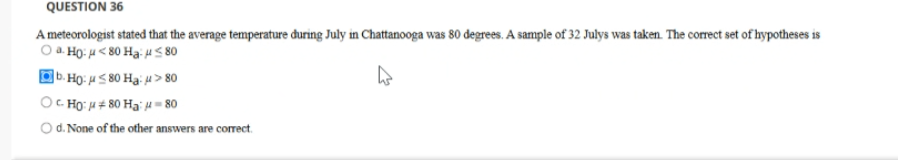 Solved QUESTION 36A meteorologist stated that the average | Chegg.com