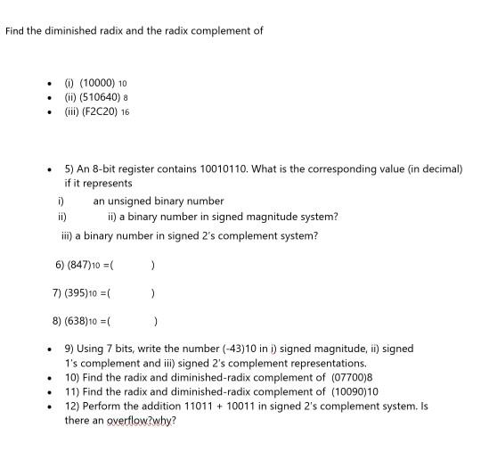 Solved Find the diminished radix and the radix complement of | Chegg.com