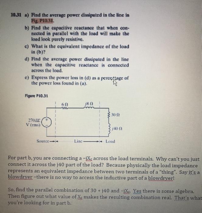 Solved 10.31 a) Find the average power dissipated in the | Chegg.com