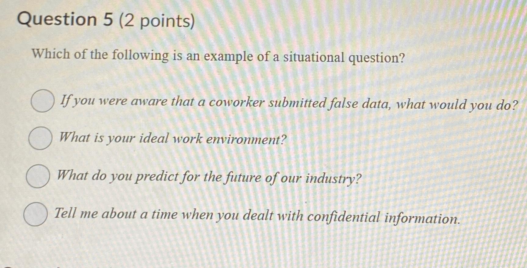 Solved Question 5 (2 ﻿points)Which of the following is an | Chegg.com