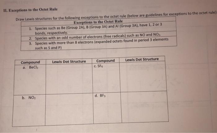 Solved II. Exceptions to the Octet Rule Draw Lewis | Chegg.com