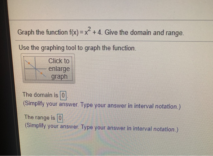 Solved Graph the function f(x) = x² + 4. Give the domain and | Chegg.com