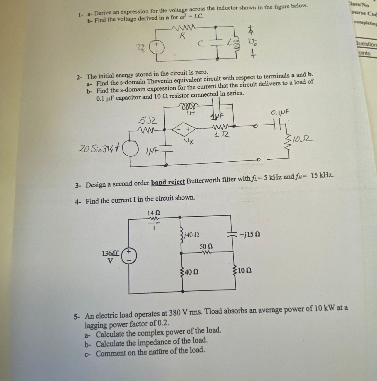 Solved 1- ﻿a- ﻿Derive an expression for the voltage across | Chegg.com