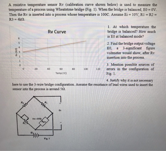 Solved A resistive temperature sensor Rv (calibration curve | Chegg.com