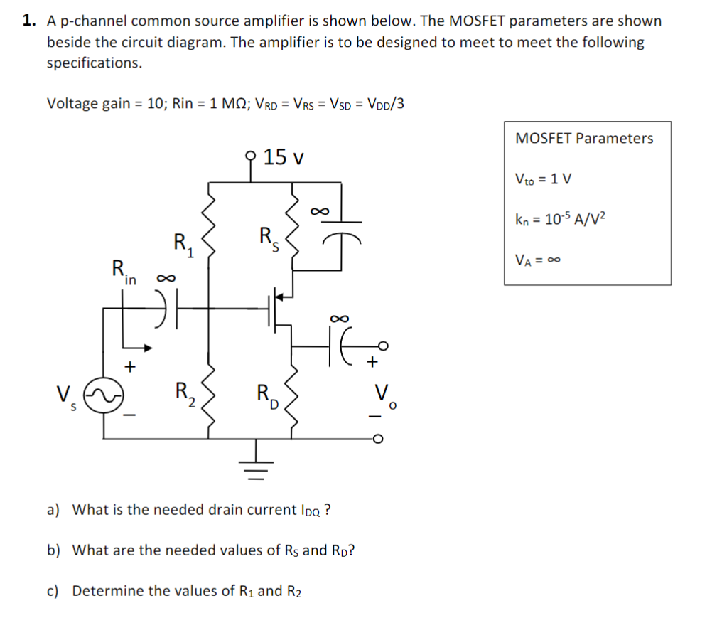 Solved A p-channel common source amplifier is shown below. | Chegg.com