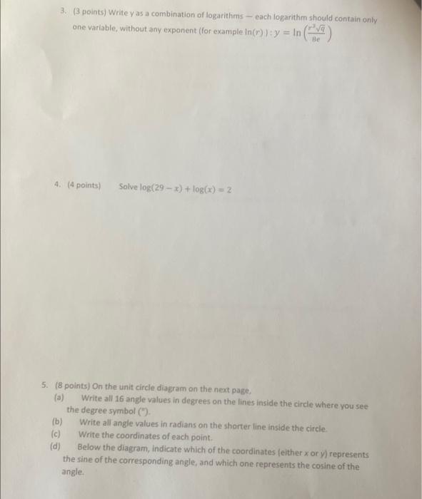 Solved 3. (3 points) Write y as a combination of logarithms | Chegg.com