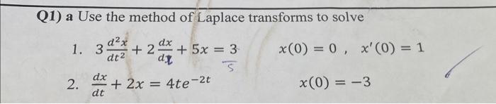 Solved Q1) a Use the method of Laplace transforms to solve | Chegg.com