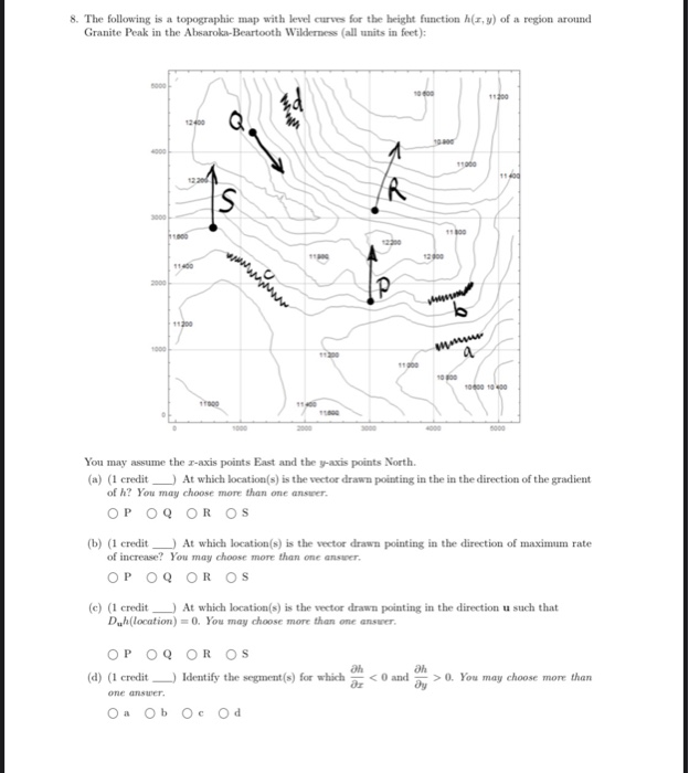 Solved 8. The following is a topographic map with level | Chegg.com
